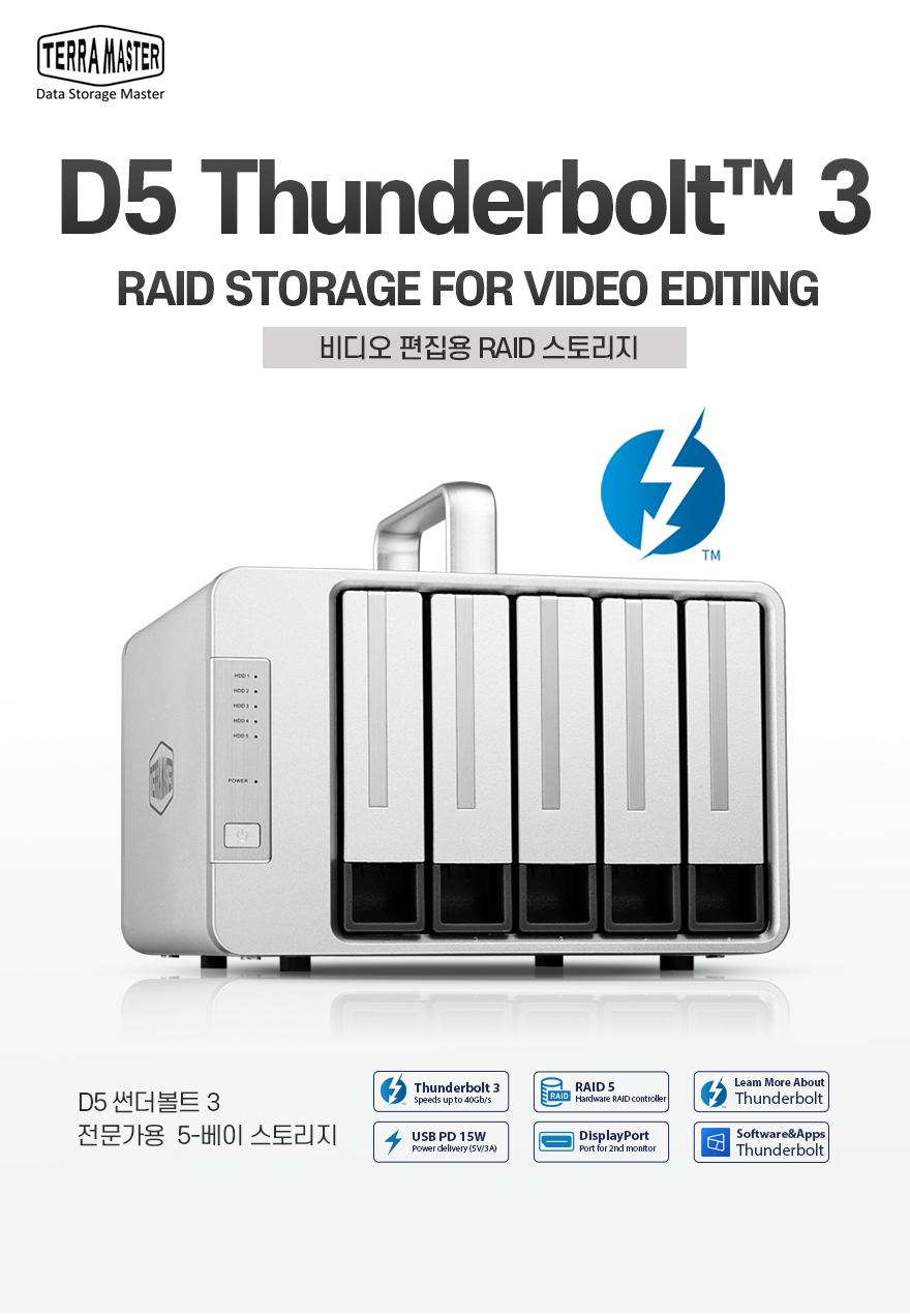 [TerraMaster] D5 Thunderbolt 3 [SEAGATE IRONWOLF PRO HDD 50TB(10TB*5 ...